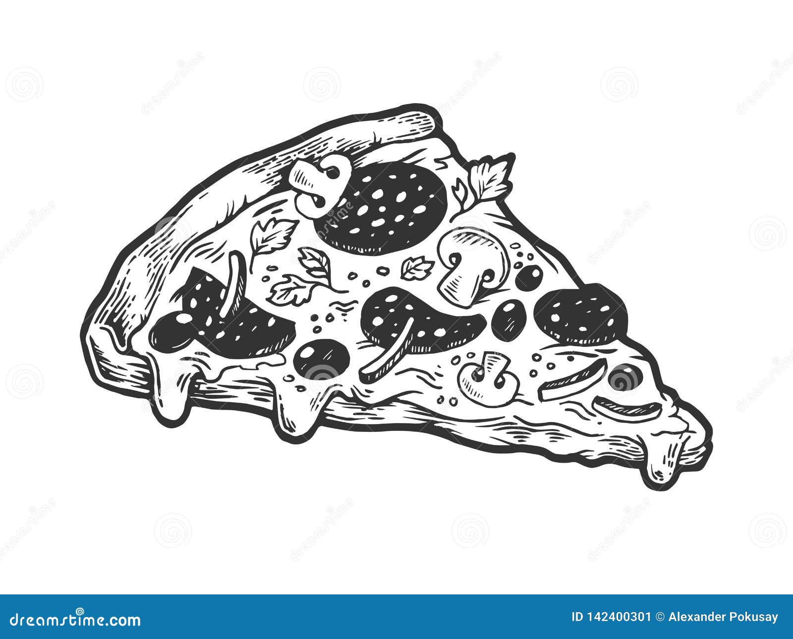 Slice of Pizza Sketch Engraving Vector Stock Vector - Illustration of ...