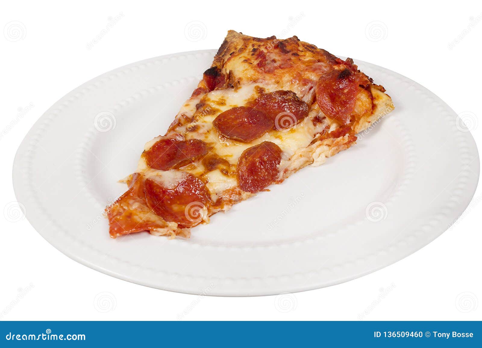 Slice of Pizza on a White Plate Stock Photo - Image of ingredients ...