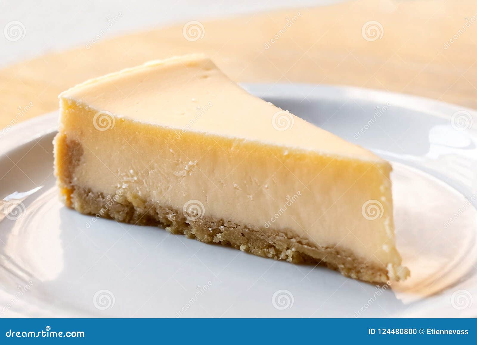 A Slice of Plain Baked Cheesecake on White Plate. Stock Photo - Image ...