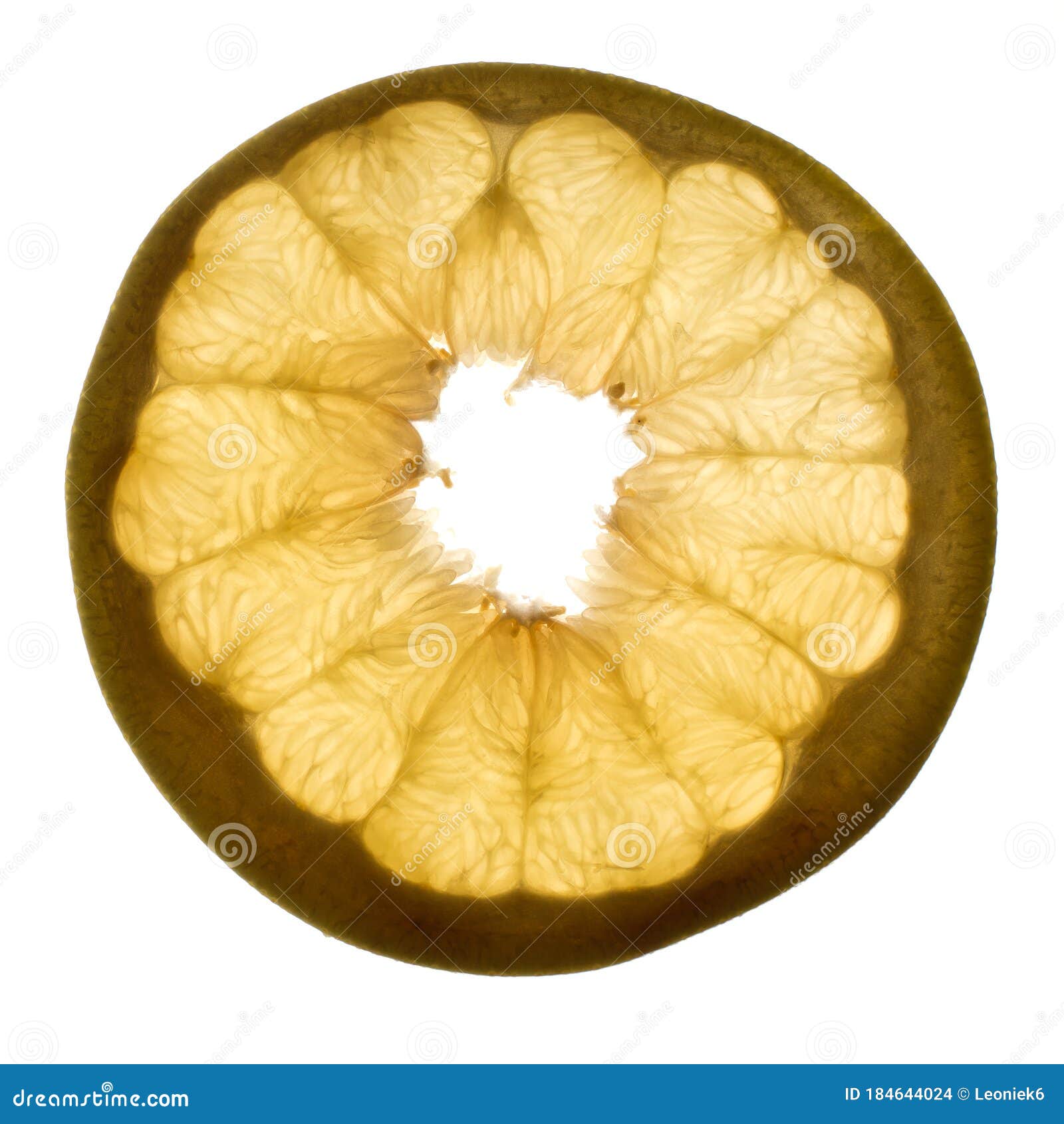 Slice of Pomelo Fruit with Light Shining through Backlight Showing the ...