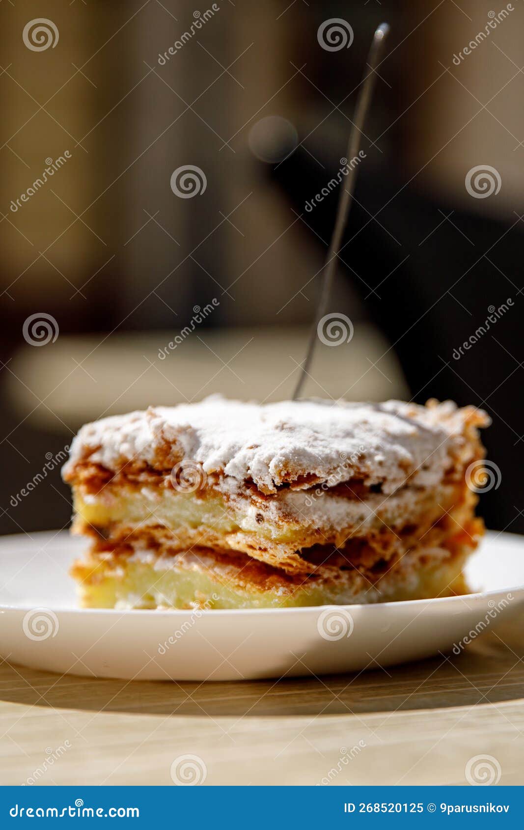 The Slice of Puff Pastry Custard Cake. Stock Image - Image of dessert ...