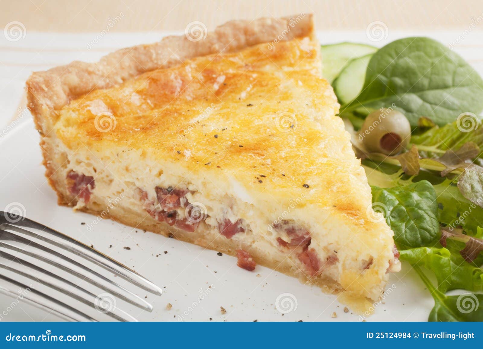Slice of Quiche Lorraine on a Plate with Salad Stock Photo - Image of ...