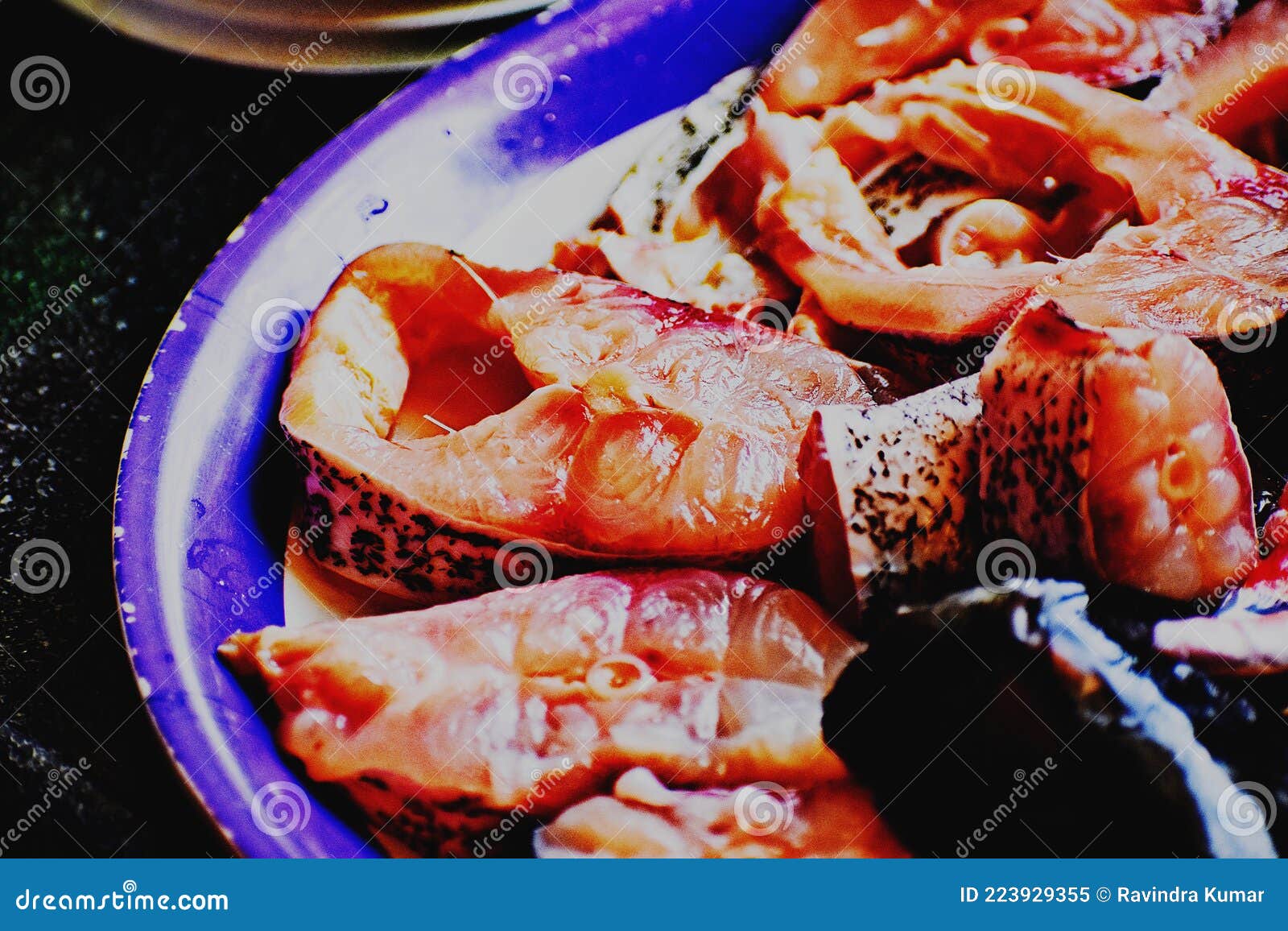 Slice of raw fish stock image. Image of slice, food - 223929355
