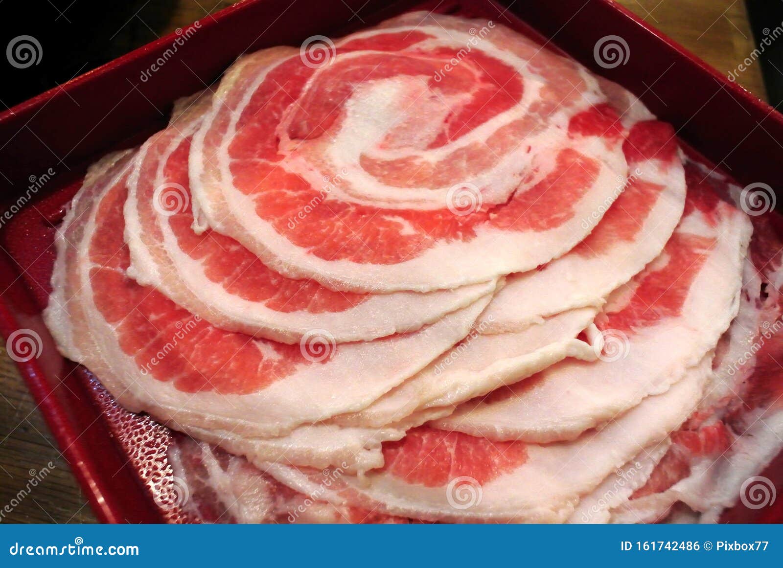 Slice of Raw Meat in Red Tray Stock Photo - Image of food, healthy ...