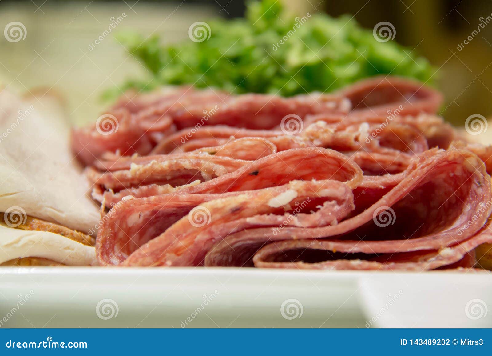 Slice Salami for Cold Cut in White Plate Stock Photo - Image of food ...