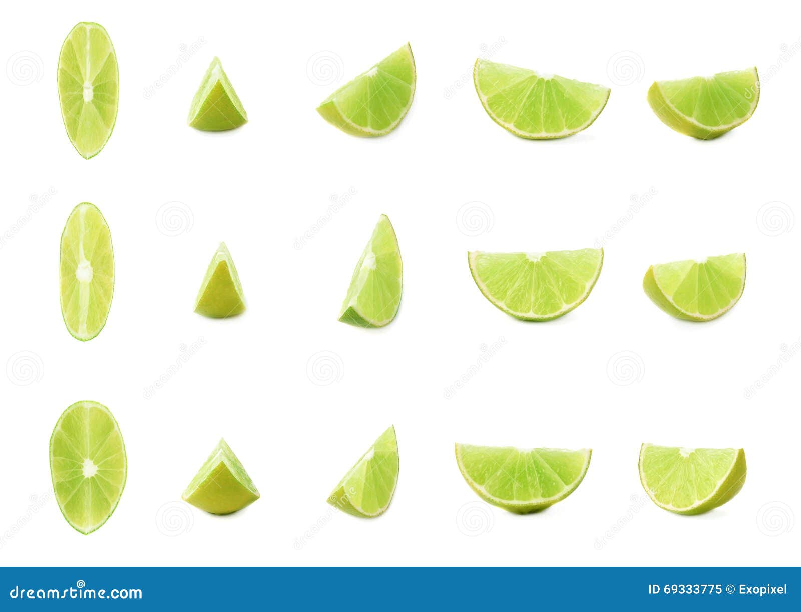 Slice Section of Lime Isolated Over the White Background, Set of ...