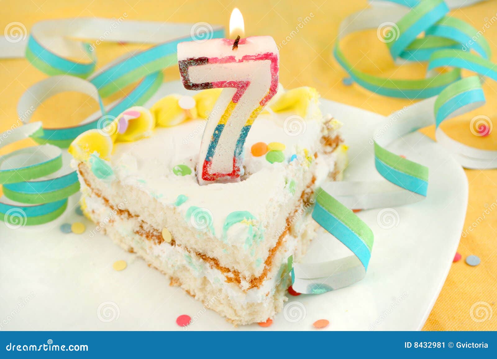 Slice of Seventh Birthday Cake Stock Image - Image of occasion, sliced ...