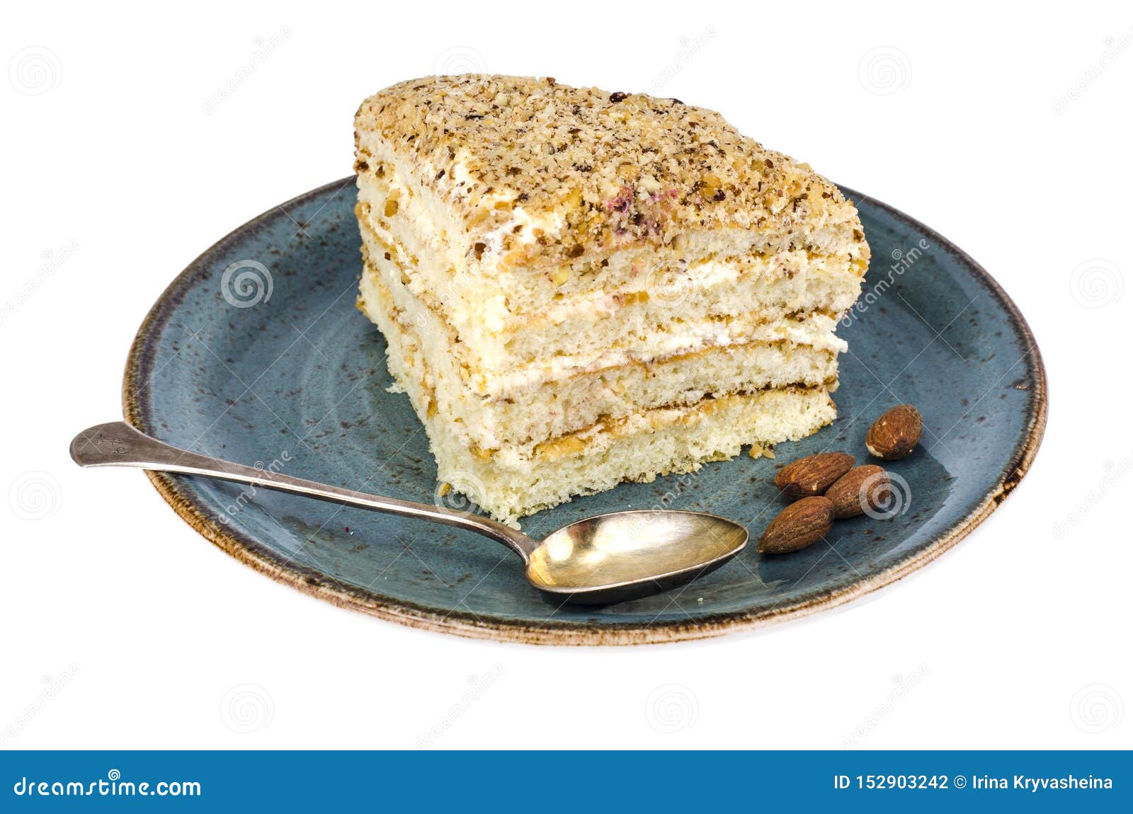 Slice of Sponge Cake with Almonds Stock Photo - Image of brown, almond ...