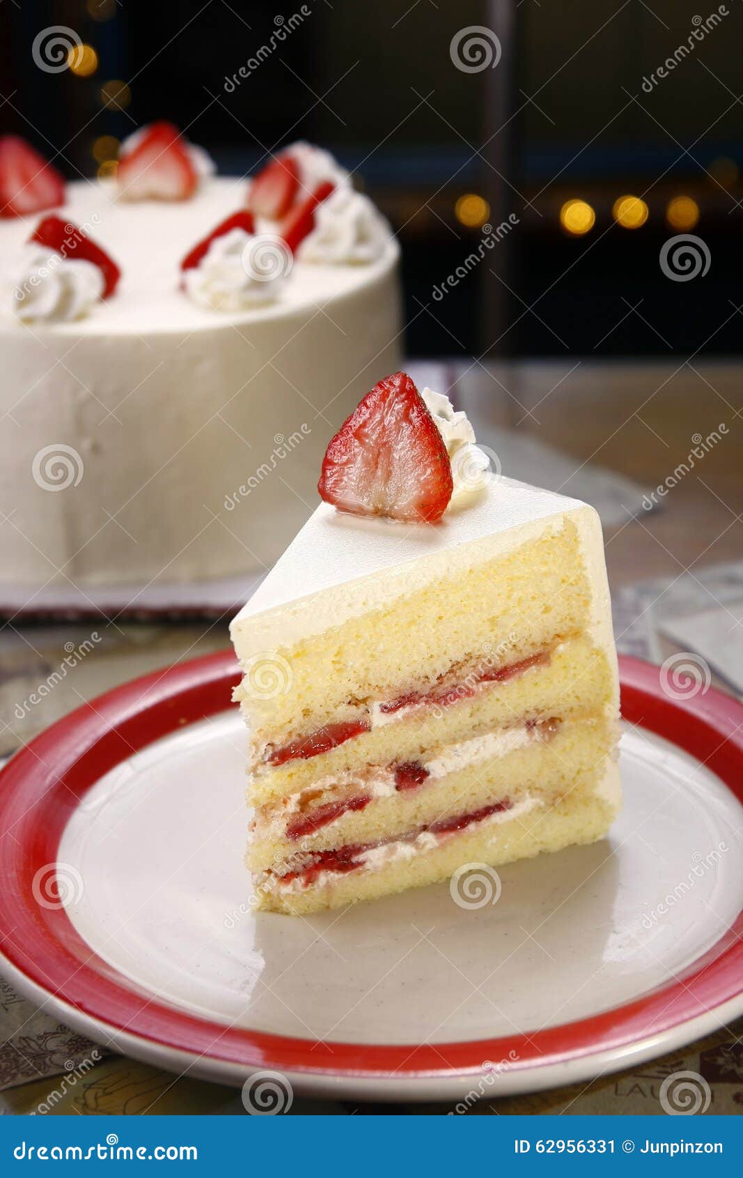 Slice of Strawberry Cake on a Plate Stock Image - Image of health ...