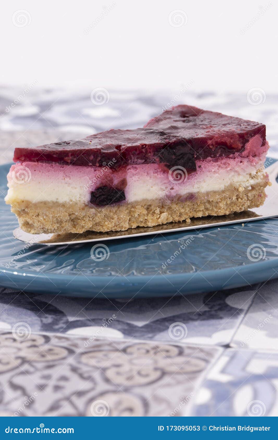 Slice of Summer Fruit Cheesecake with a Biscuit Base Served with a Cake ...