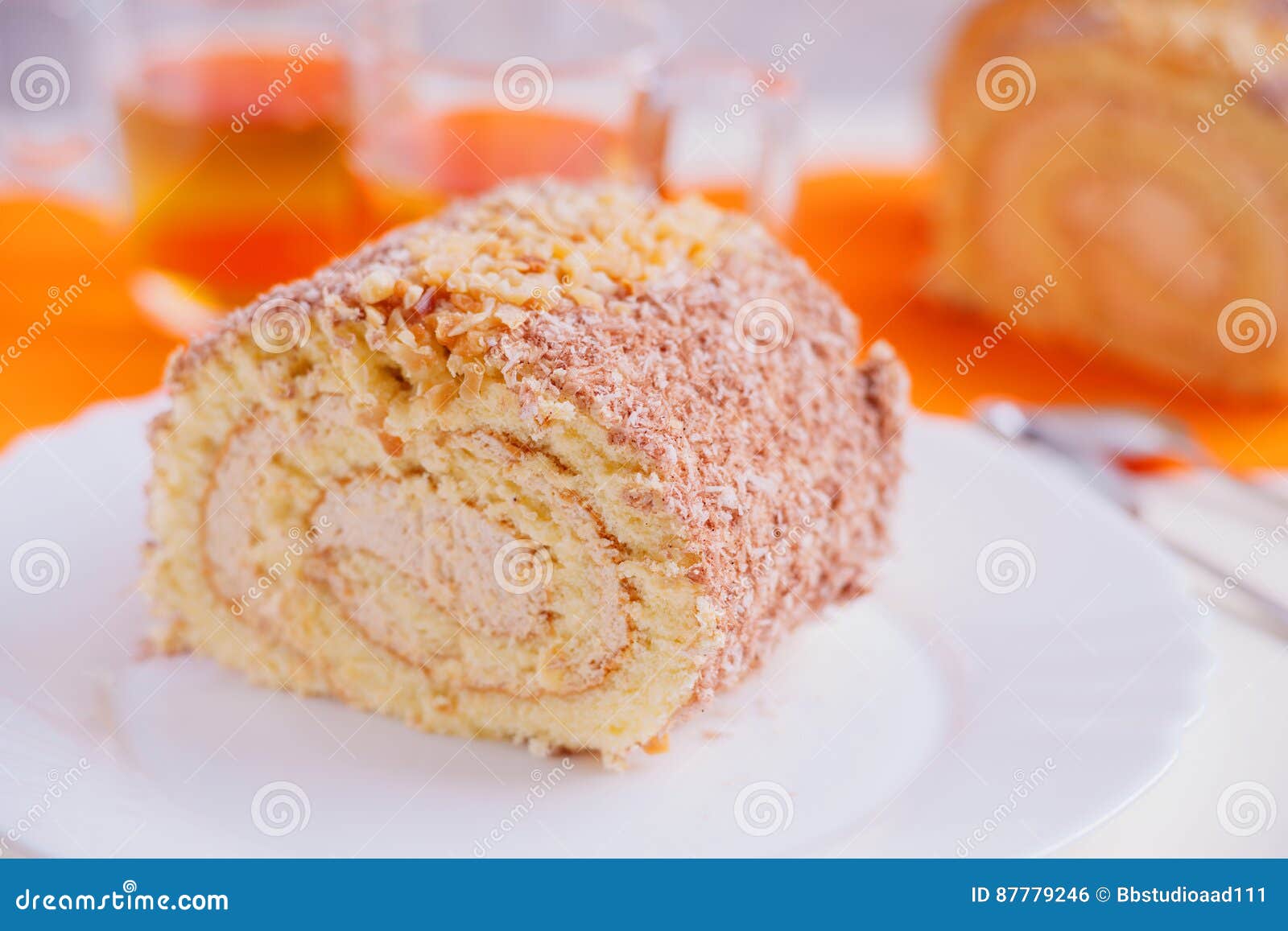 Slice of sweet cream roll stock photo. Image of temptation - 87779246