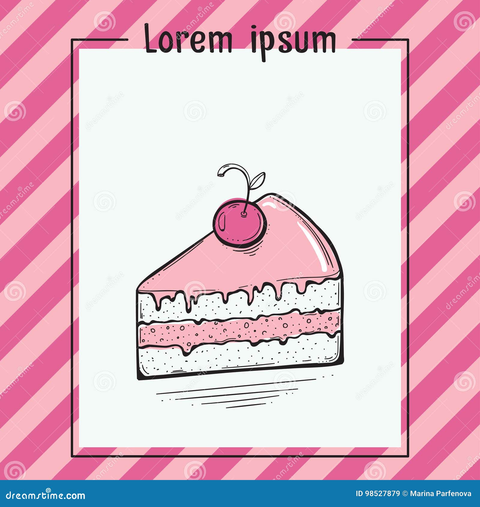 Slice of Sweet Pink Cake, Postcard Template Stock Vector - Illustration ...