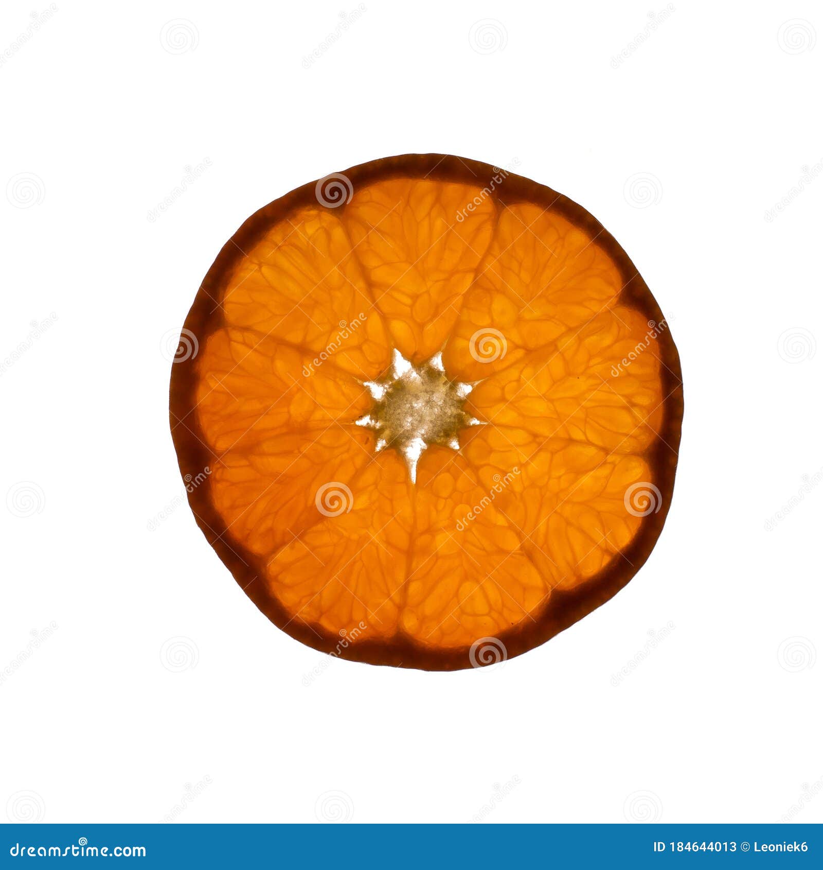 Slice of Tangerine Fruit with Light Shining through Backlight Showing ...