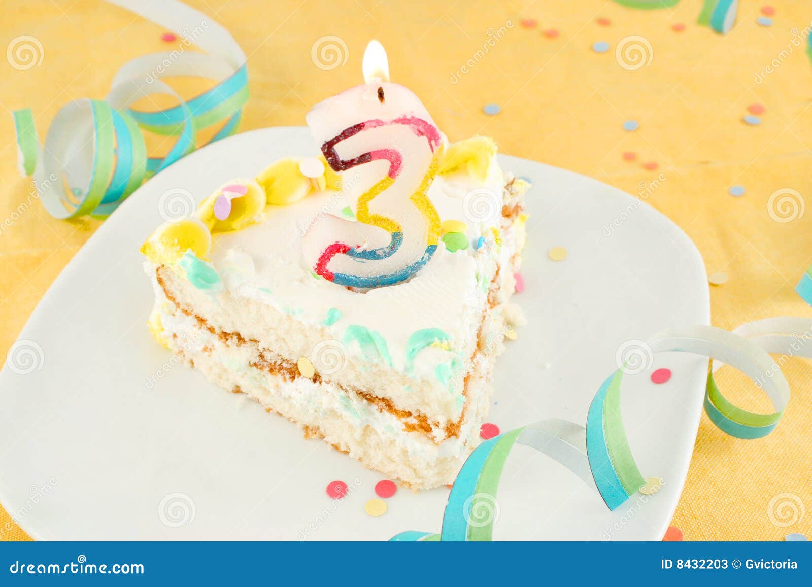 Slice of Third Birthday Cake Stock Image - Image of candles, decorative ...
