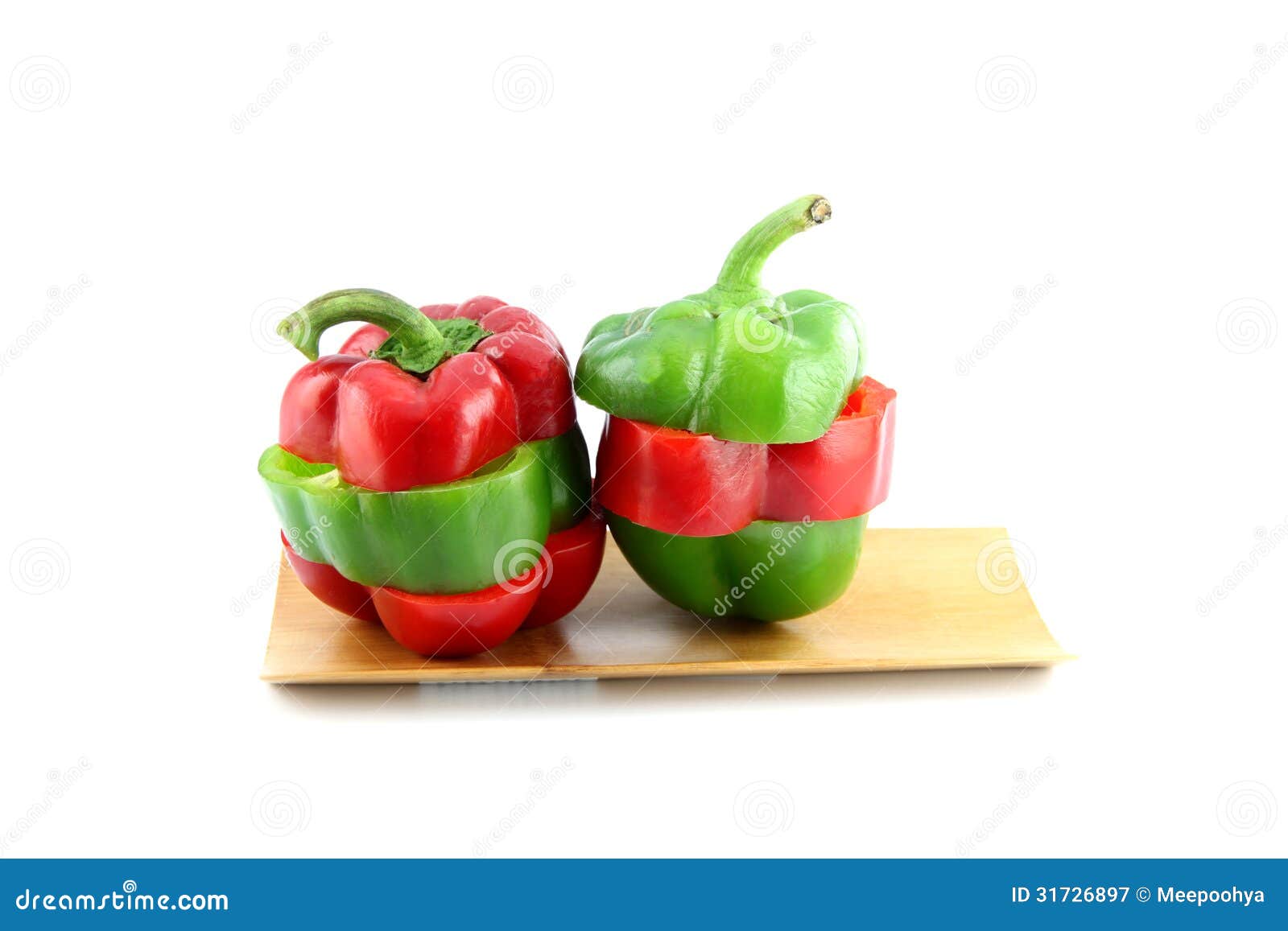 Slice the Three Color of Bell Pepper in the Bamboo Dish. Stock Image ...