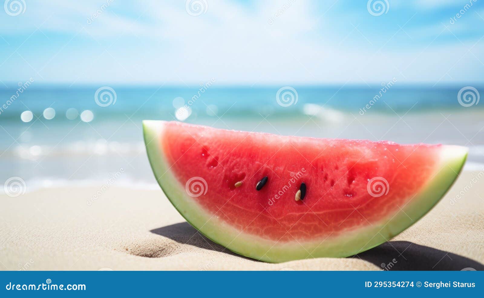 A Slice of Watermelon on the Beach with the Ocean in the Background, AI ...