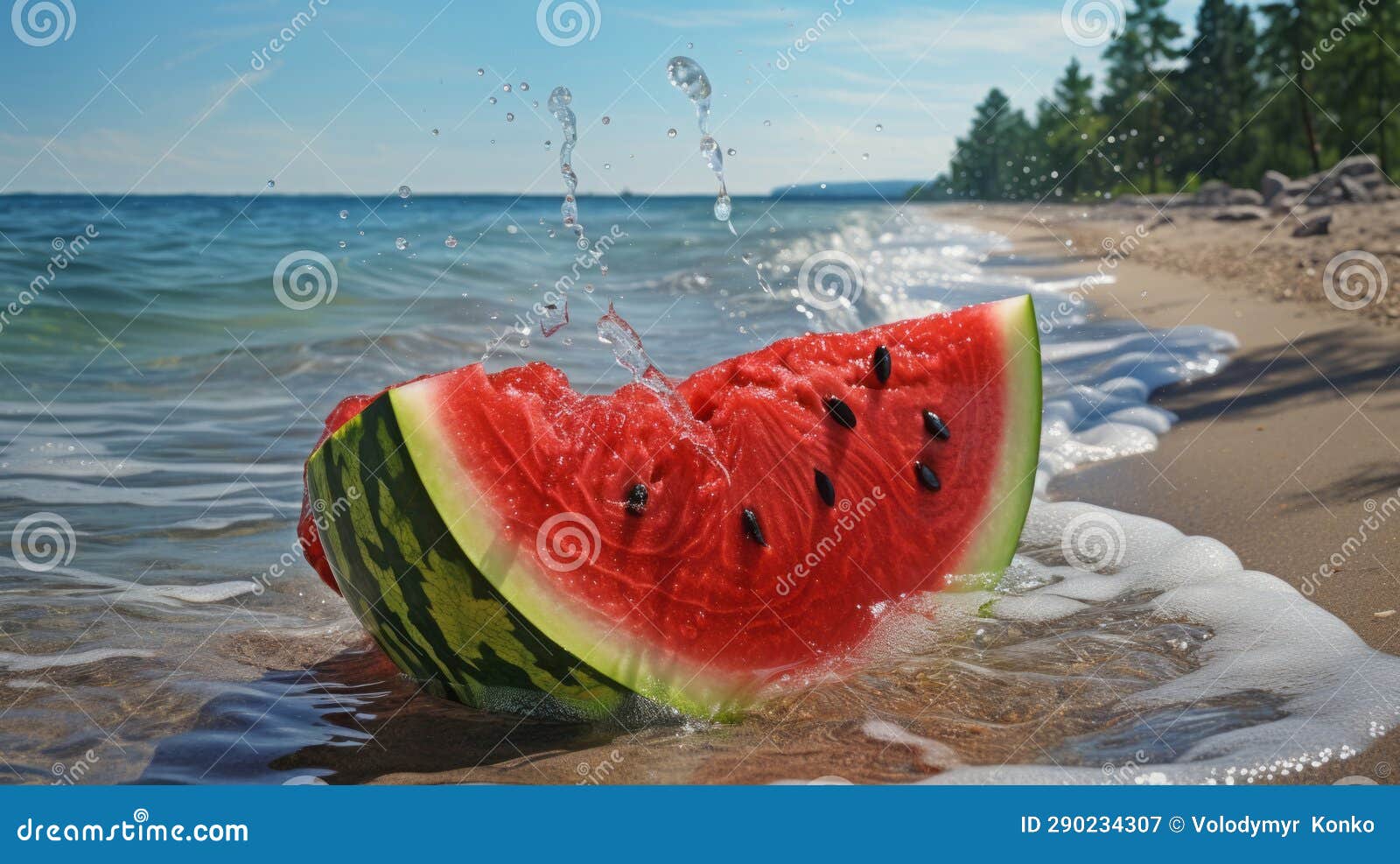 A Slice of Watermelon Falling into the Ocean. Generative Ai Stock ...