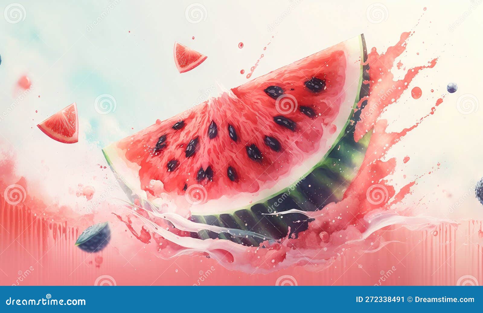 A Watermelon Falling Into A Pile Of Slices Of Watermelon, Or ...