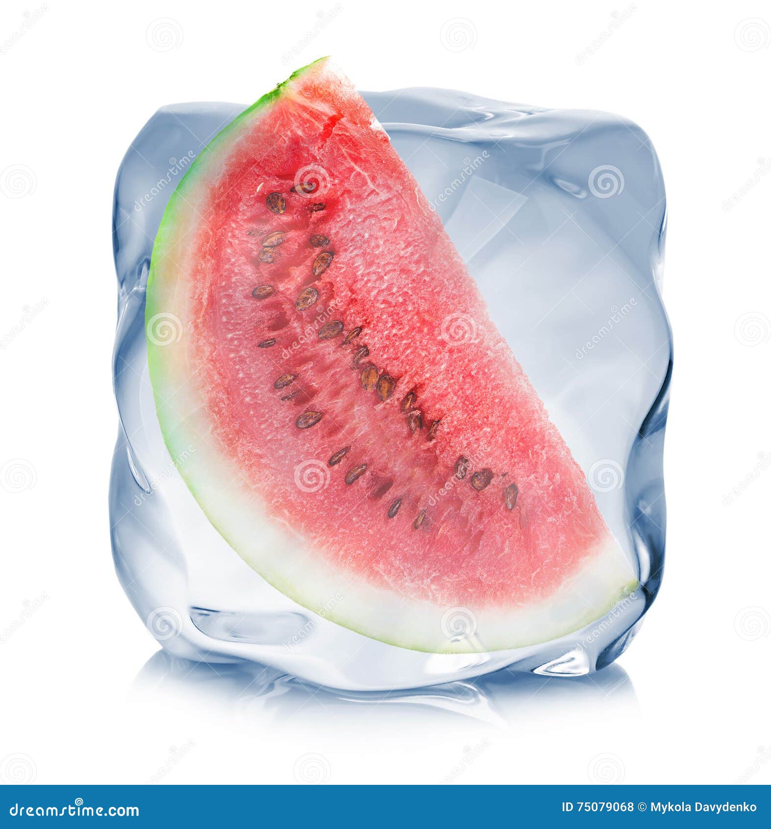 Slice of Watermelon Frozen in the Ice Cube Close-up on White Background ...
