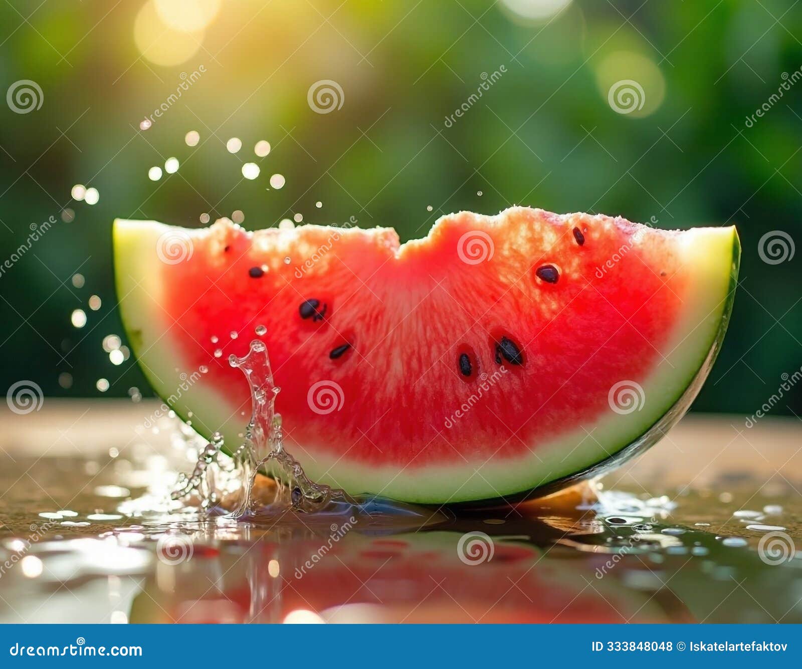 A Slice of Watermelon with Water Splashing Around it, Set Against a ...