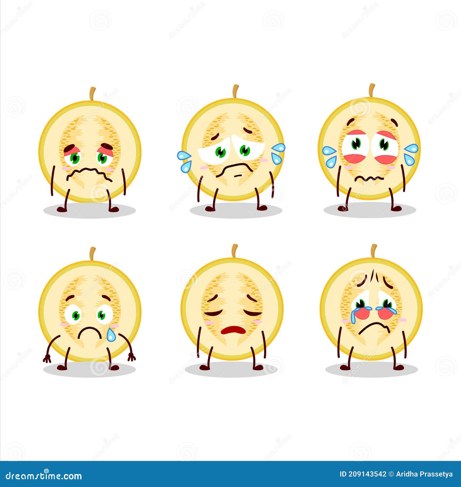 Slice of Yellow Melon Cartoon Character with Sad Expression Stock ...