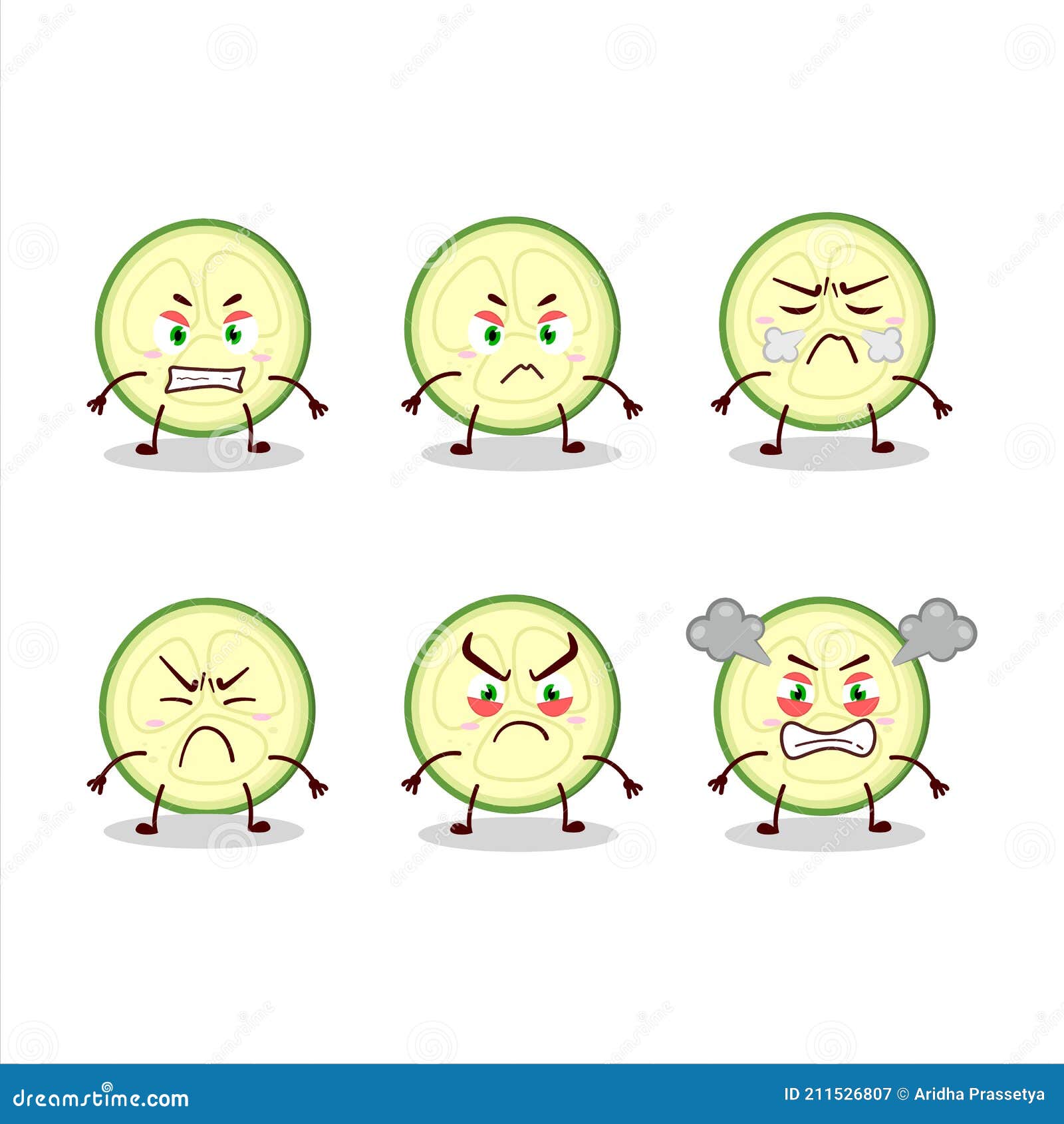 Slice of Zucchini Cartoon Character with Various Angry Expressions ...