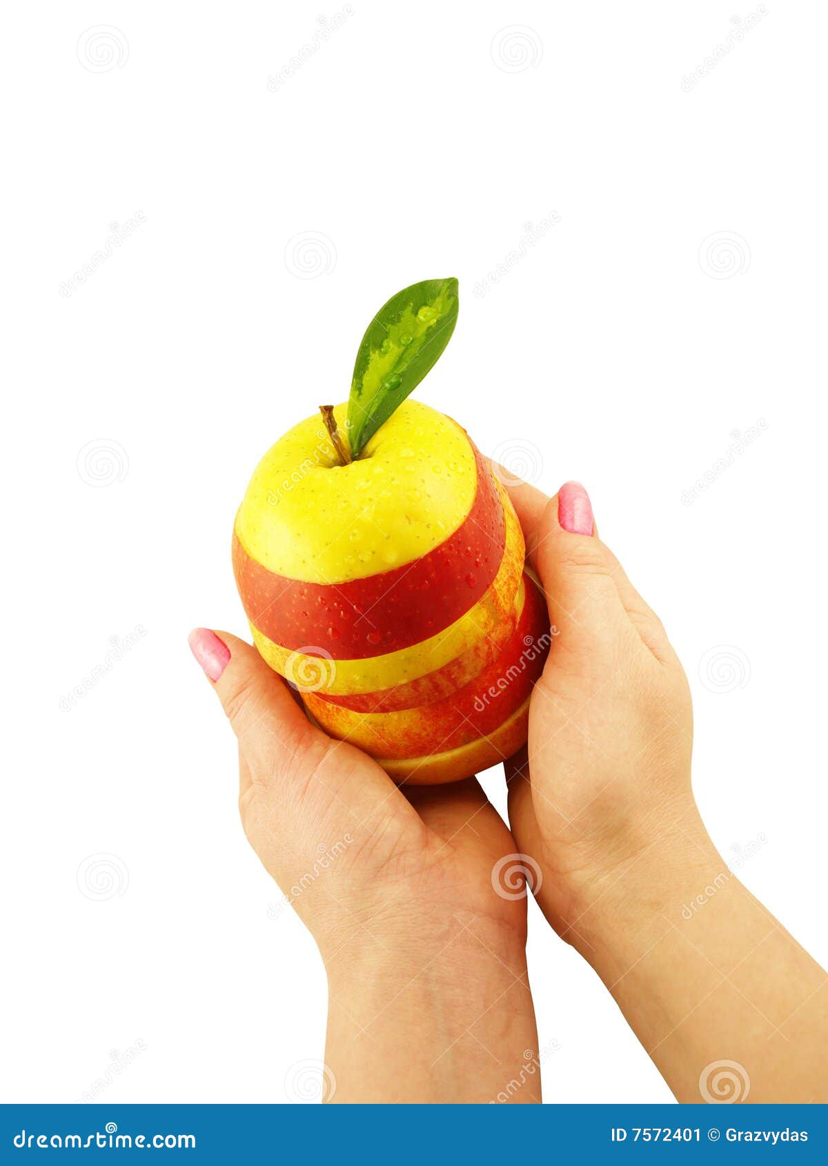 Sliced Apple in Female Hands Stock Image - Image of background, diet ...