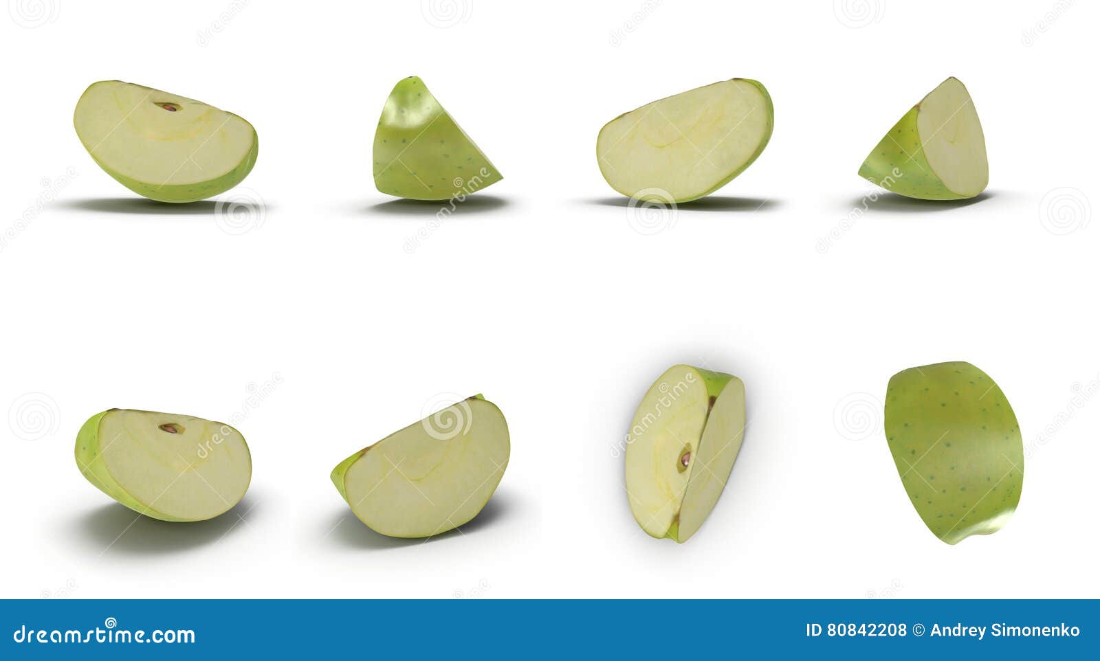 Sliced Apple Isolated on White. Many Different Angle Views. 3D ...