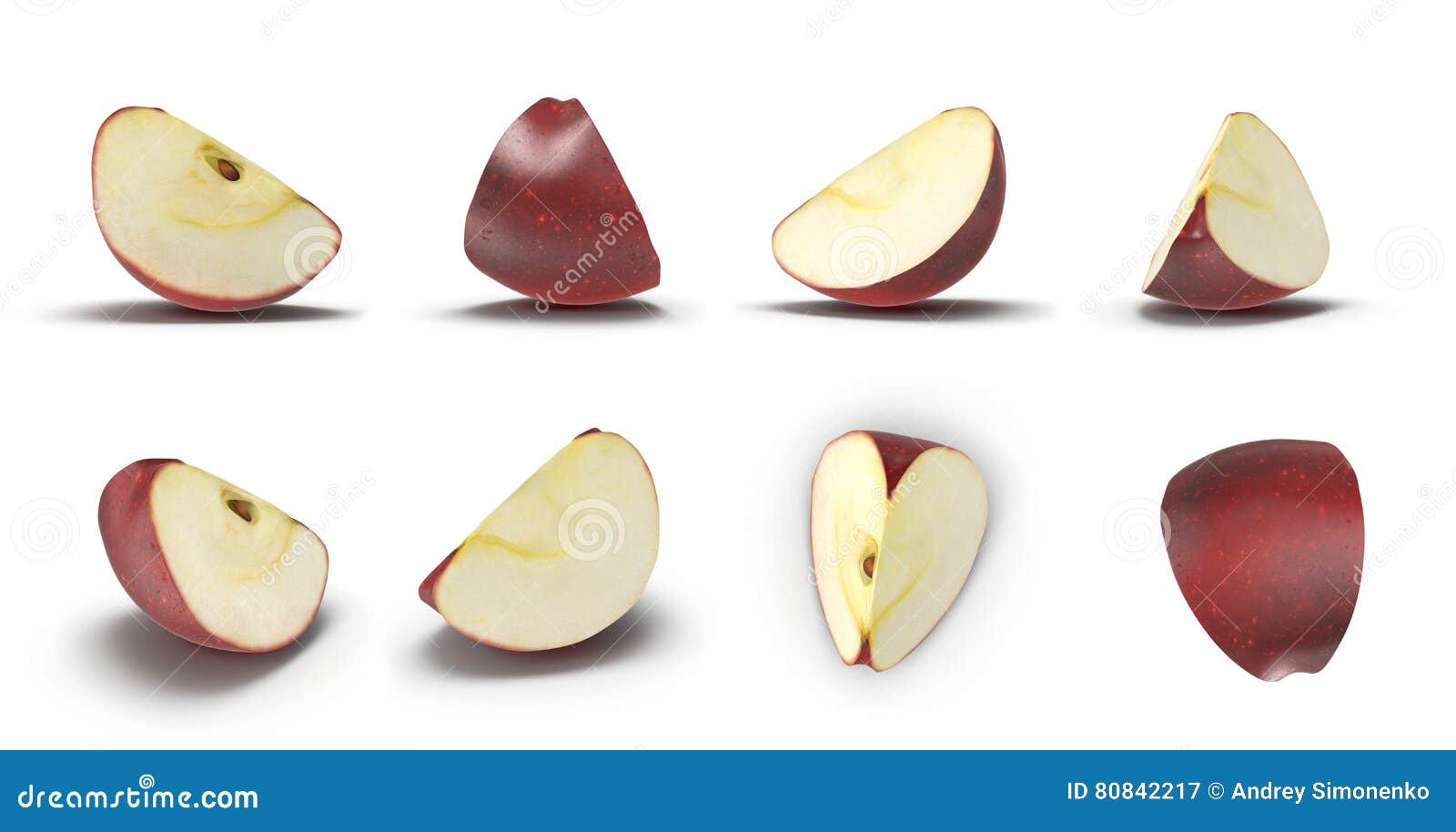 Sliced Apple Isolated on White. Many Different Angle Views. 3D ...
