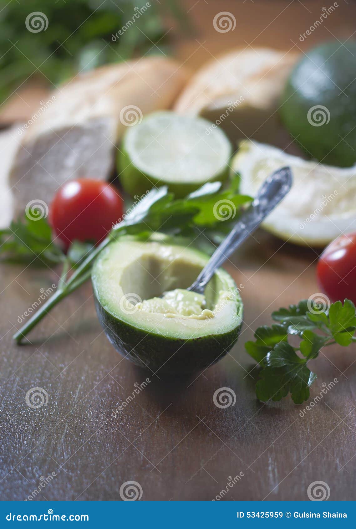 Sliced Avocado, Complete with Spoon Ready To Eat Stock Image - Image of ...