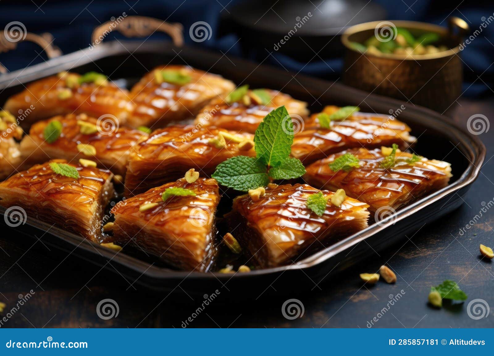 Sliced Baklava Triangles with Golden Crust on a Tray Stock Illustration ...