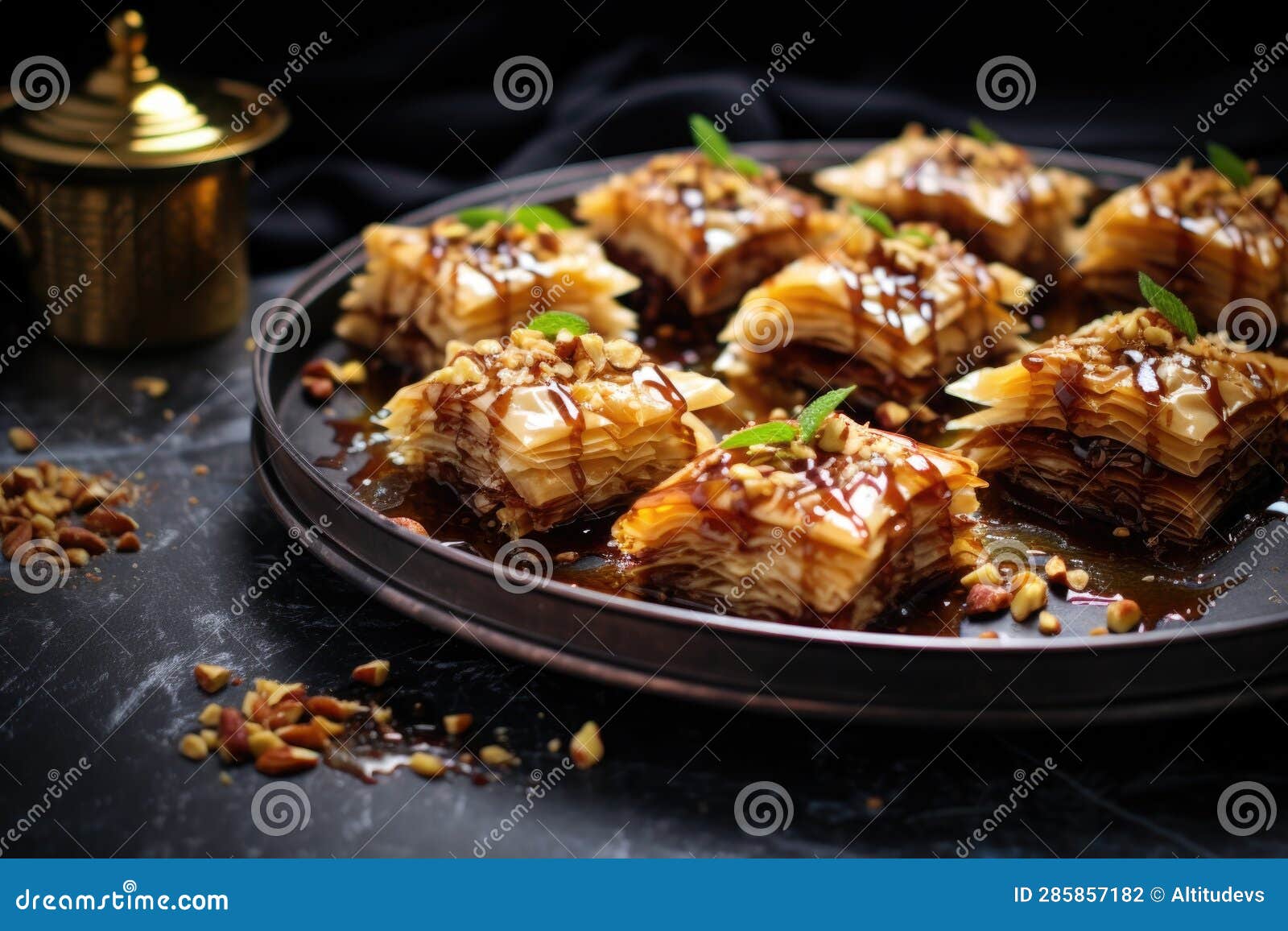 Sliced Baklava Triangles with Golden Crust on a Tray Stock Illustration ...