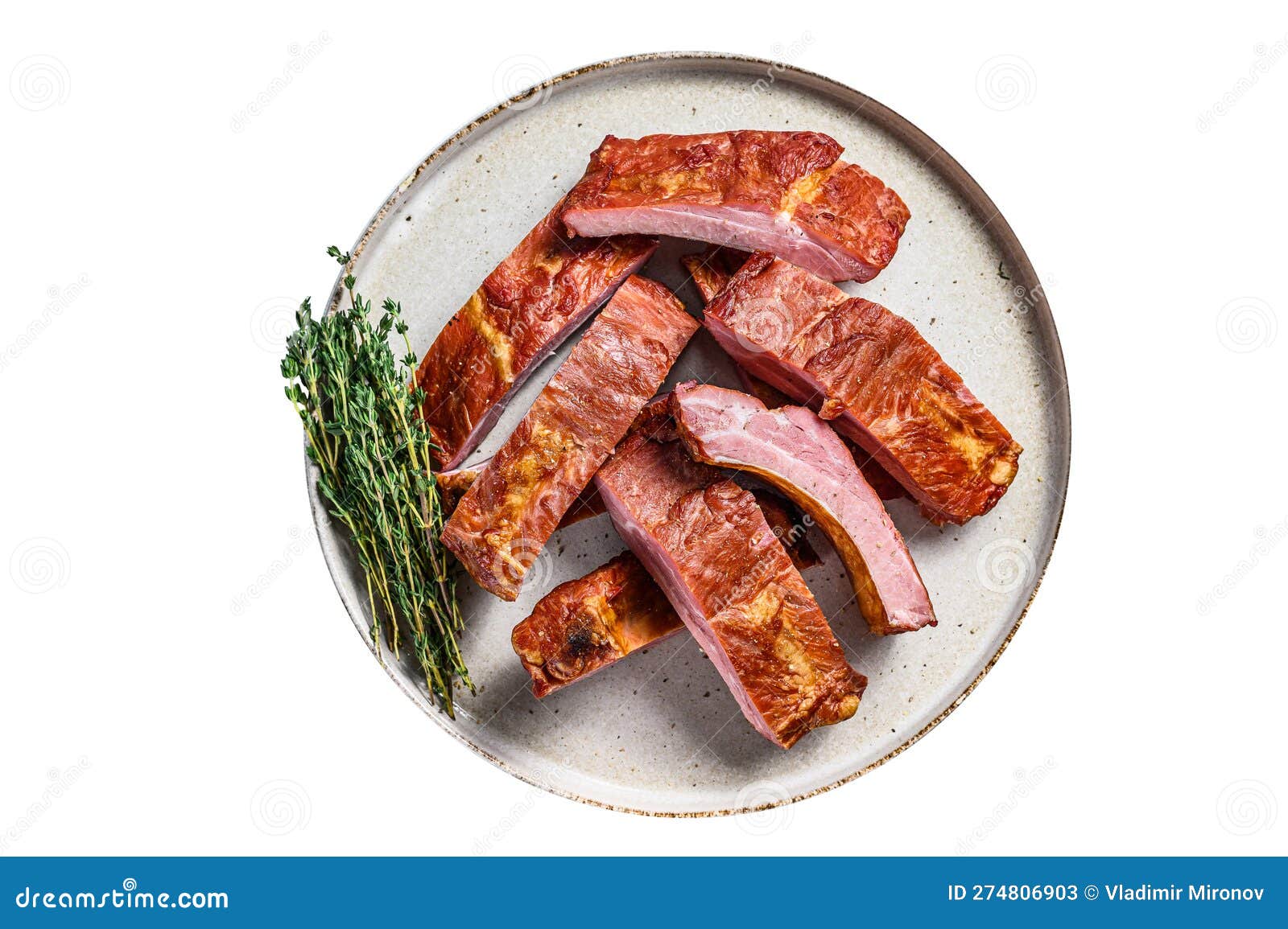 Sliced Bbq Pork Ribs in a Sauce. Isolated on White Background. Stock ...