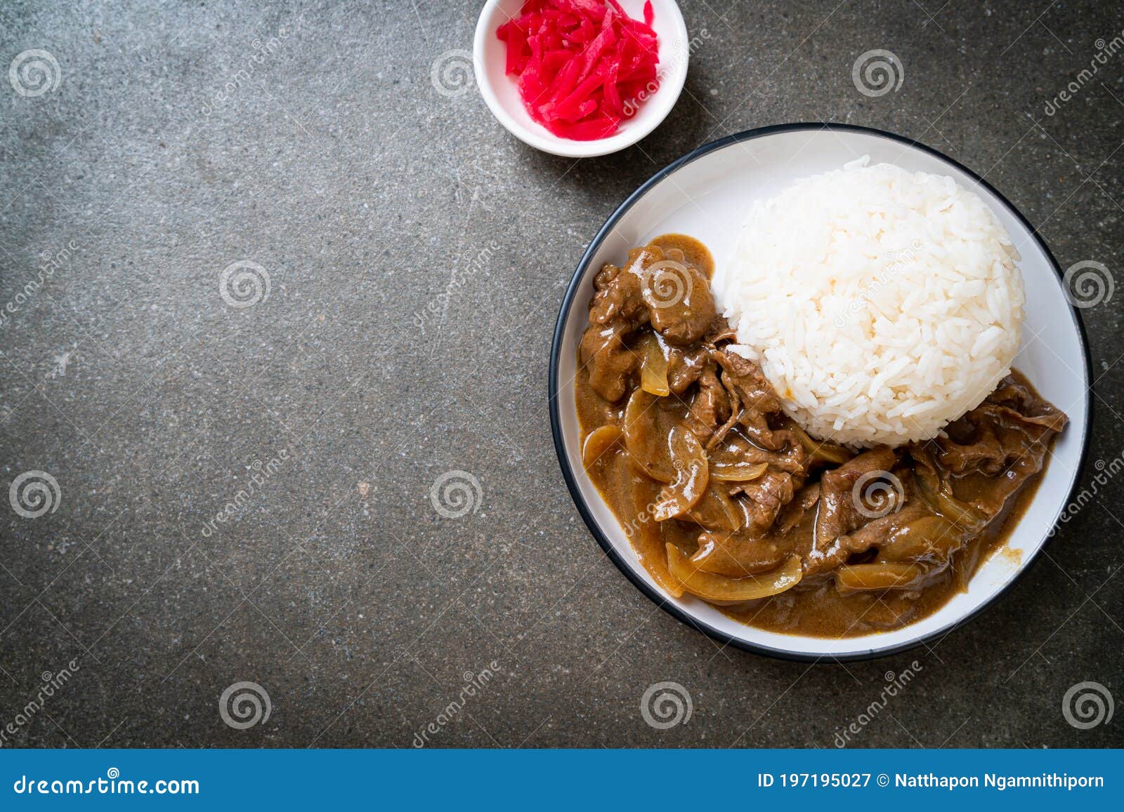 Sliced Beef Curry Rice stock image. Image of onion, lunch - 197195027