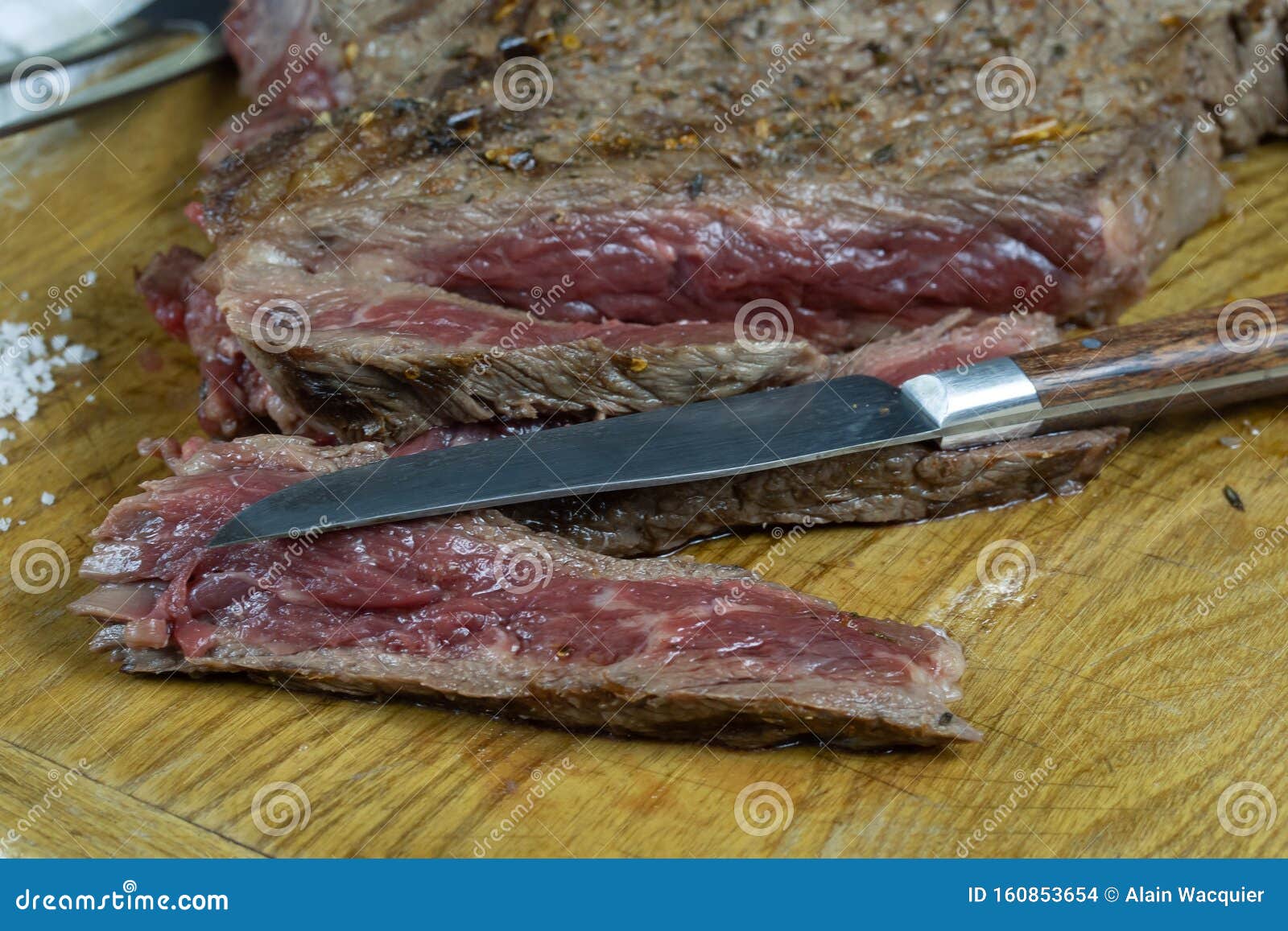 Sliced beef steak stock photo. Image of chopping, cooking - 160853654