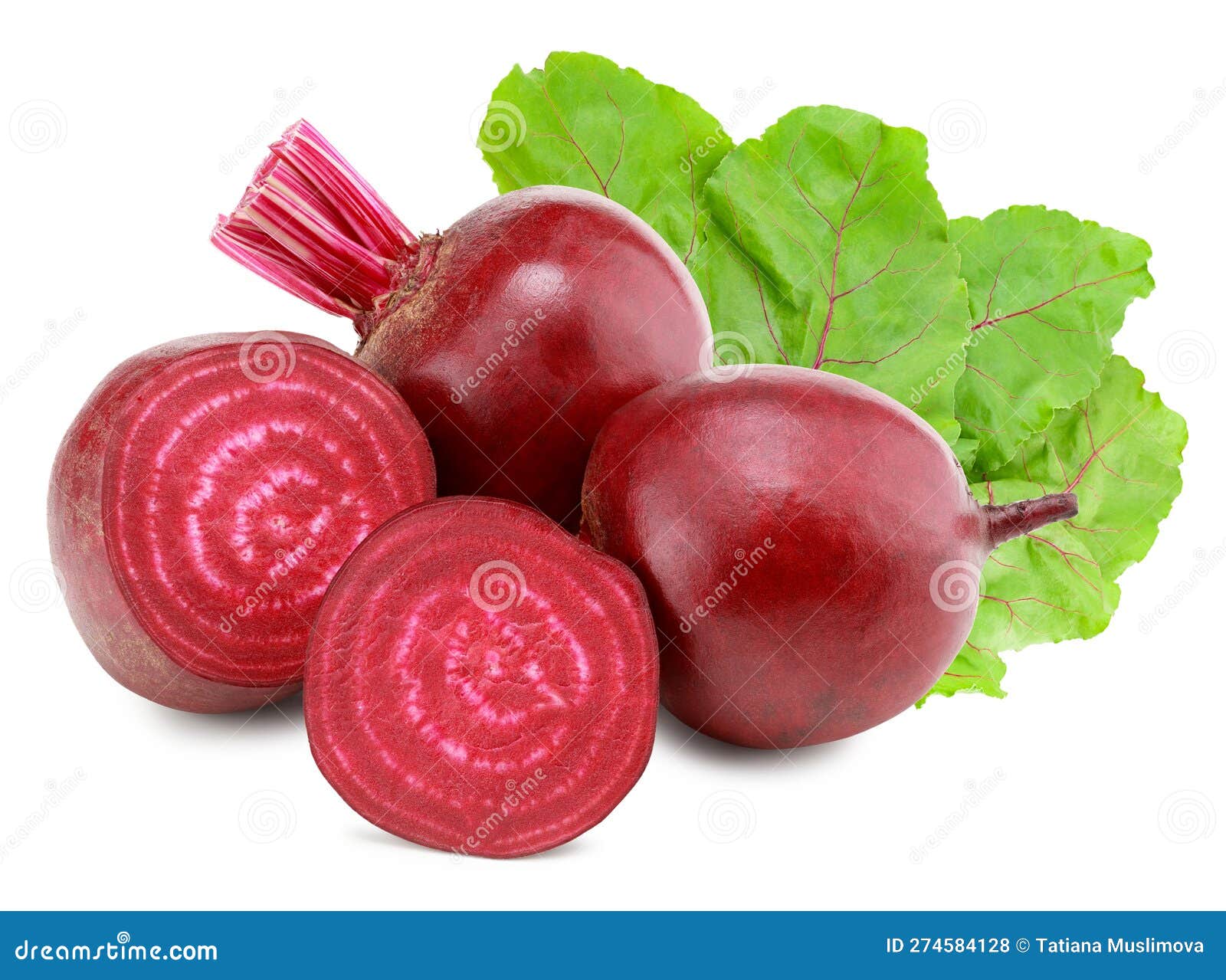 Sliced Beetroot with Green Leaves Isolated on White Background ...
