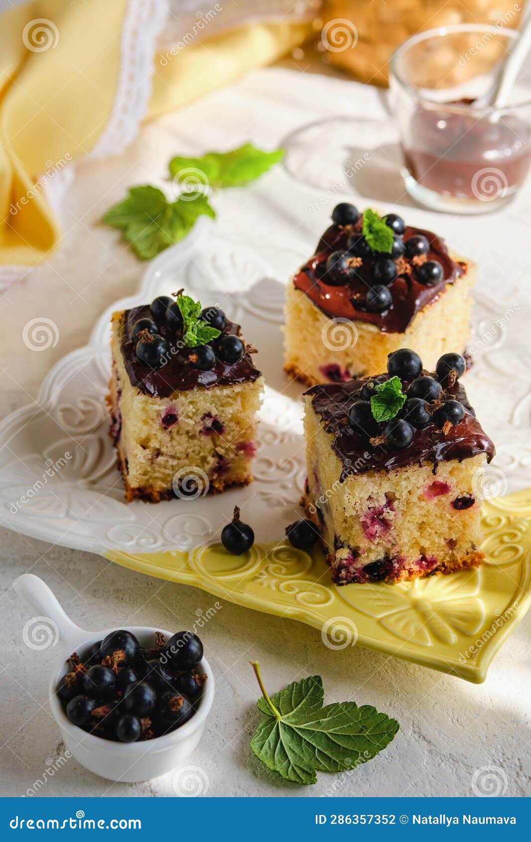 Sliced Blackcurrant Cake Covered with Chocolate Icing on a Square Light ...