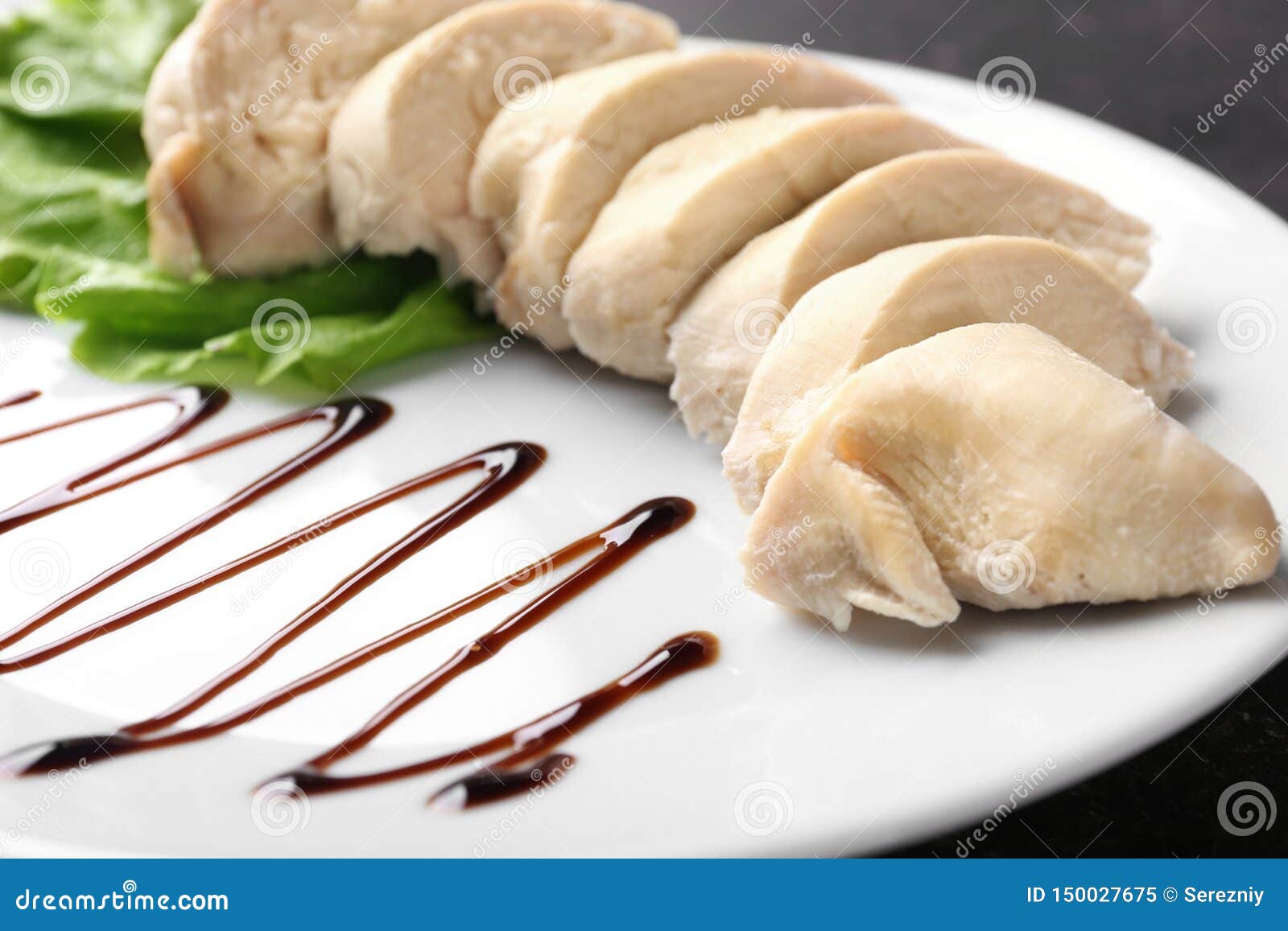 Sliced Boiled Chicken Fillet on Plate, Closeup Stock Image - Image of ...