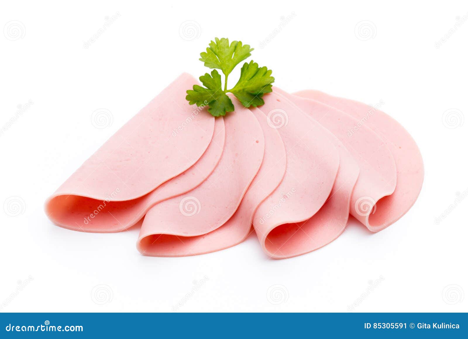 Sliced Boiled Ham Sausage Isolated on White Background, Top View Stock ...