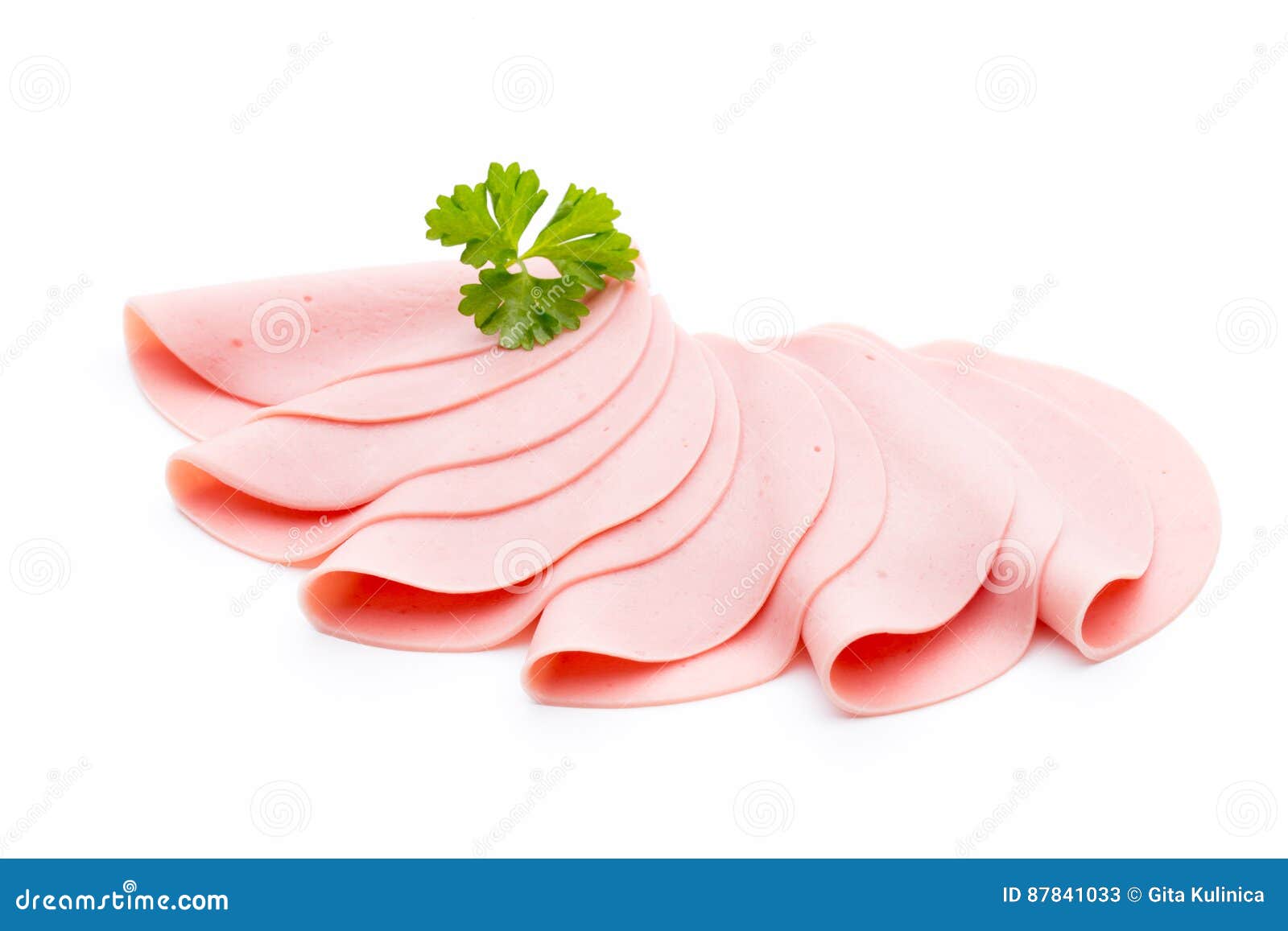 Sliced Boiled Ham Sausage Isolated on White Background, Top View Stock ...