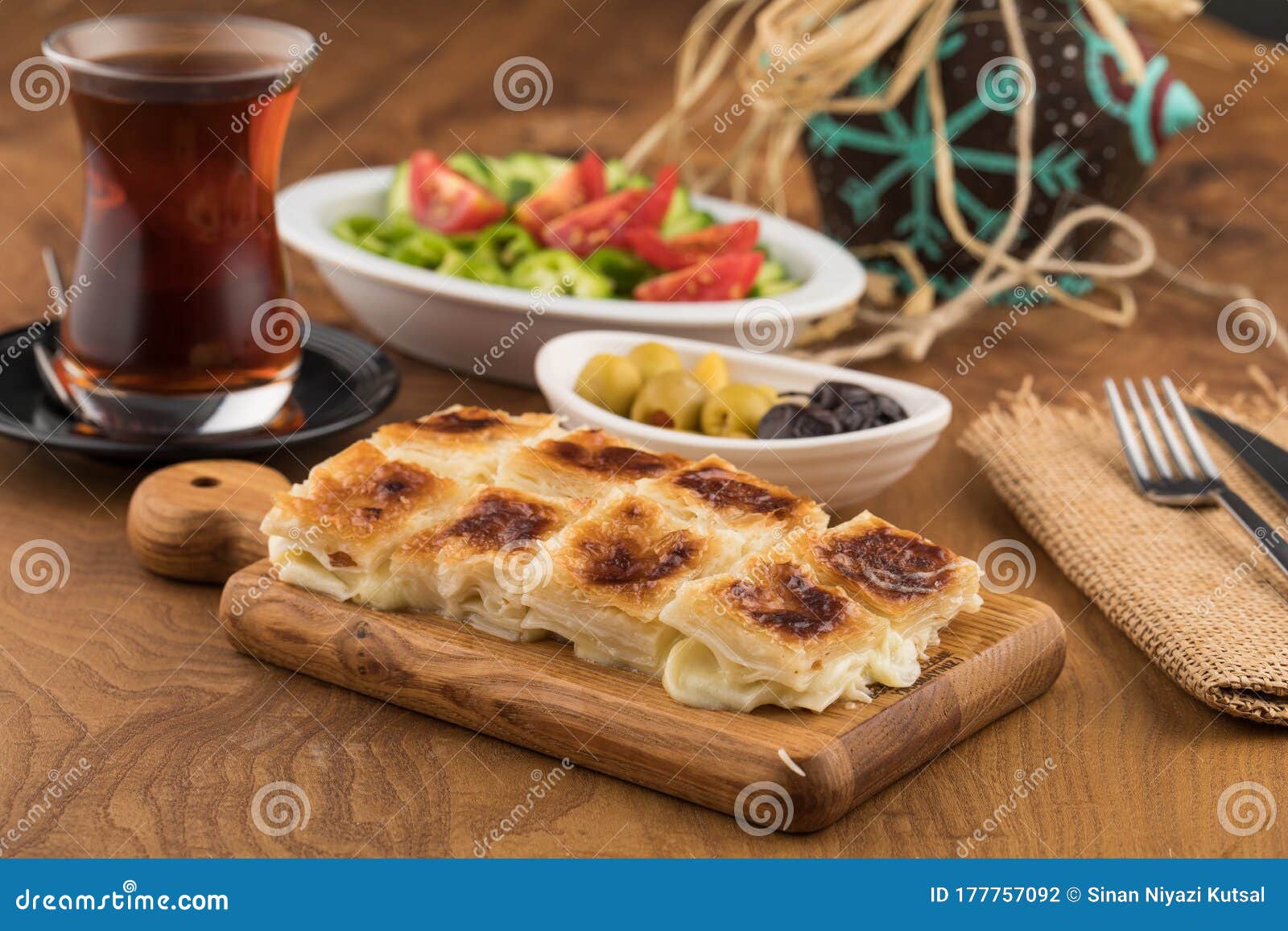 Turkish sliced borek stock photo. Image of background - 177757092