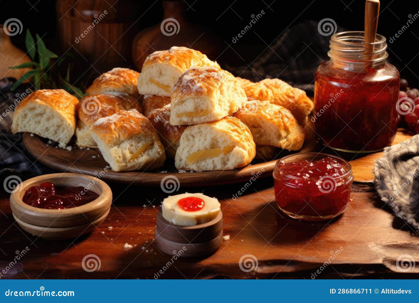 Sliced Bread Rolls with Butter and Jam Stock Image - Image of tasty ...