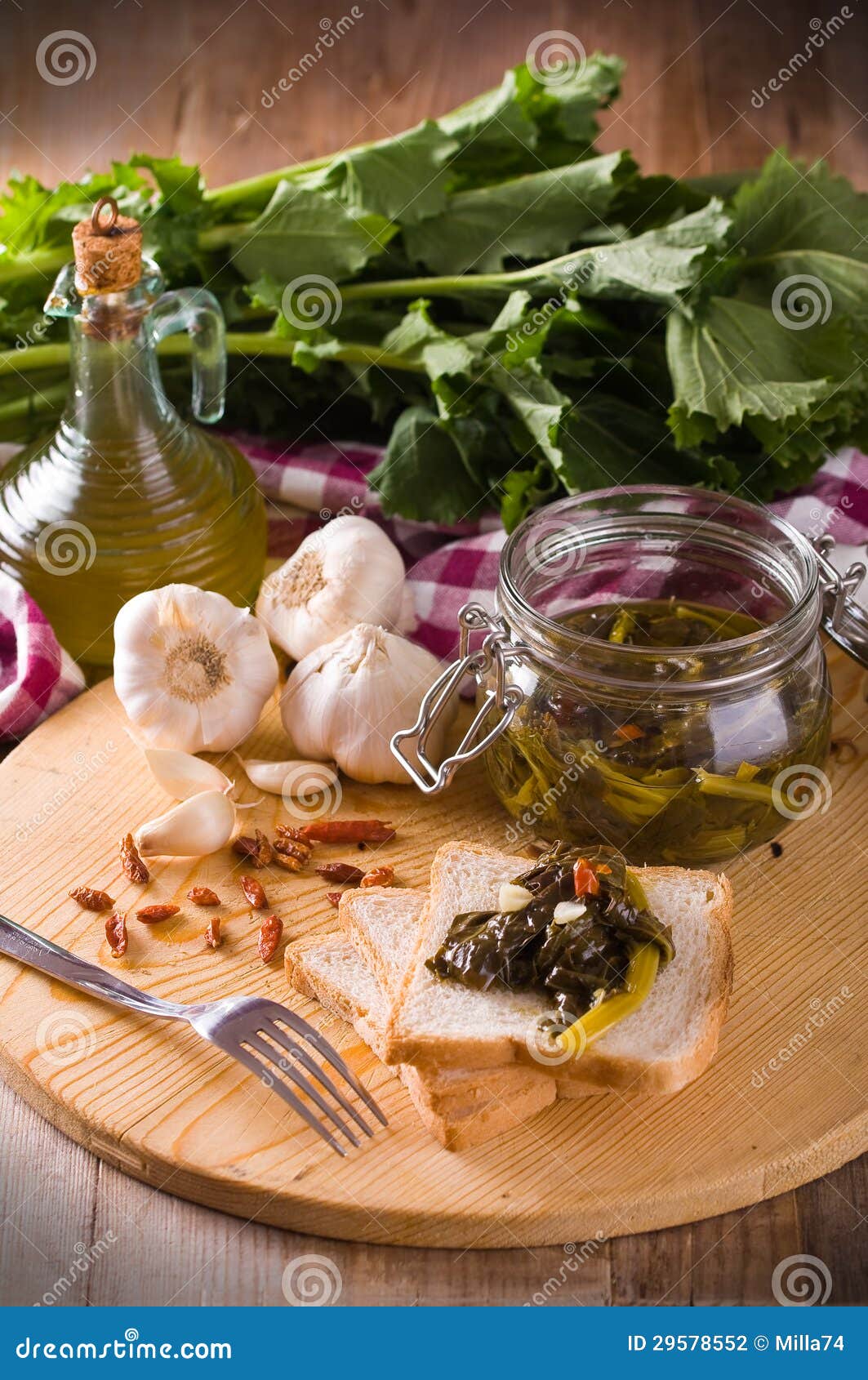 Sliced Bread with Turnip Tops Under Oil. Stock Photo - Image of meal ...