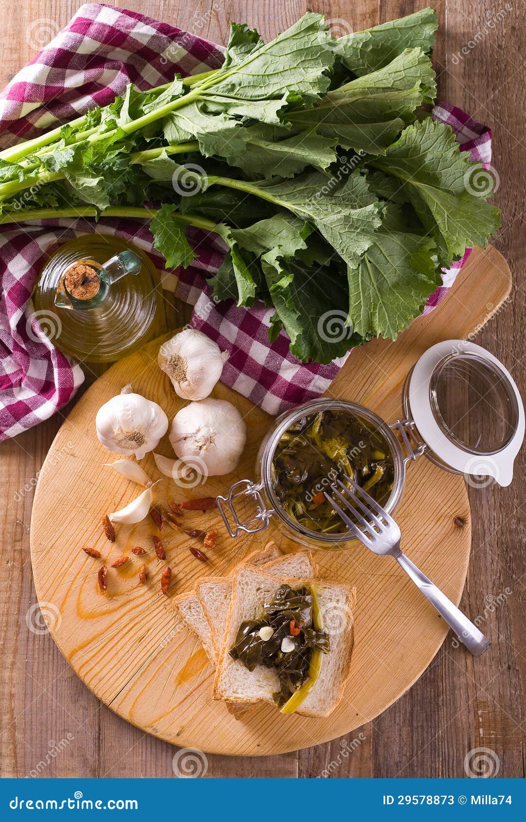 Sliced Bread with Turnip Tops Under Oil. Stock Image - Image of ...