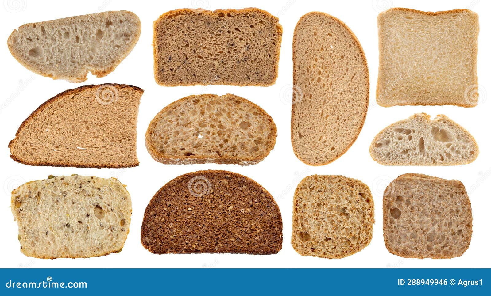 Sliced Breads and Bread Rolls Isolated on White Background Stock Photo ...