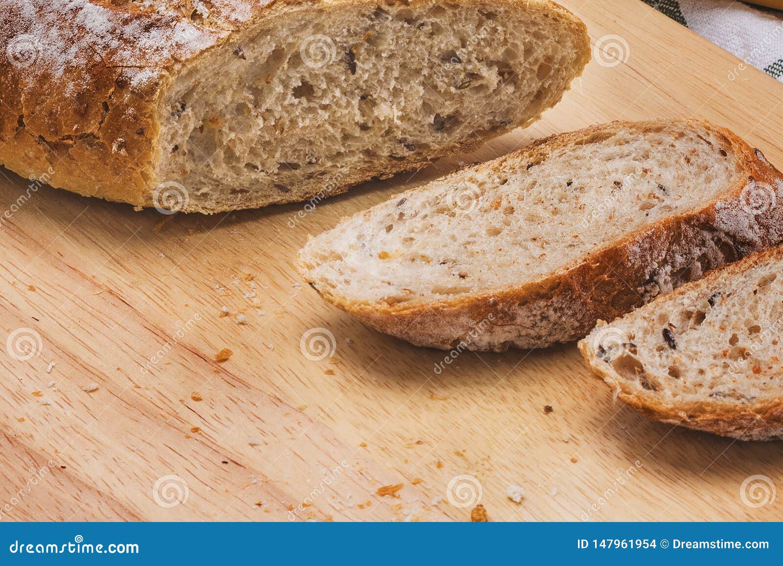 Sliced Breads on the Cutting Board. Layout with Copy Space. Stock Photo ...