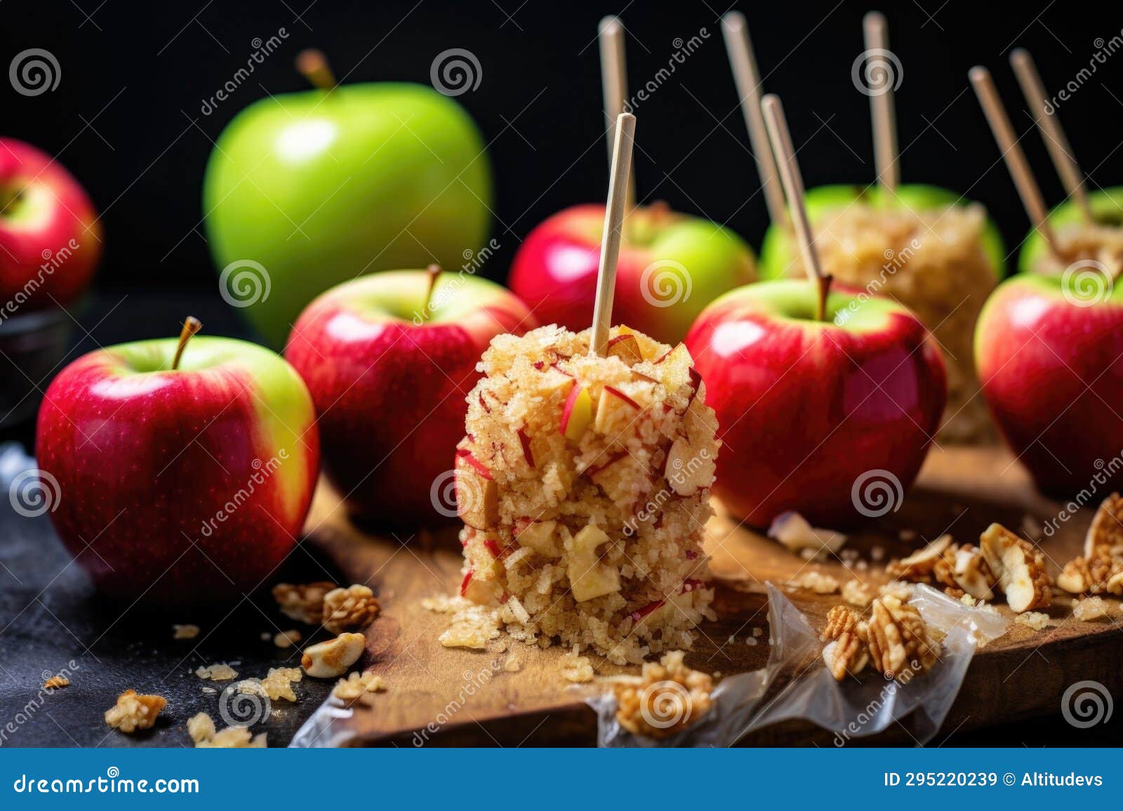 Sliced Candied Apples on Sticks Stock Image - Image of festive ...