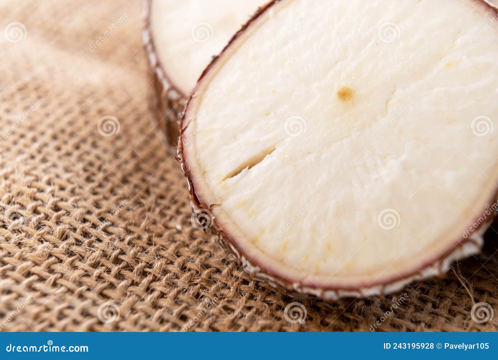 Sliced Cassava Yucca Root On Rustic Burlap Cloth Royalty-Free Stock ...