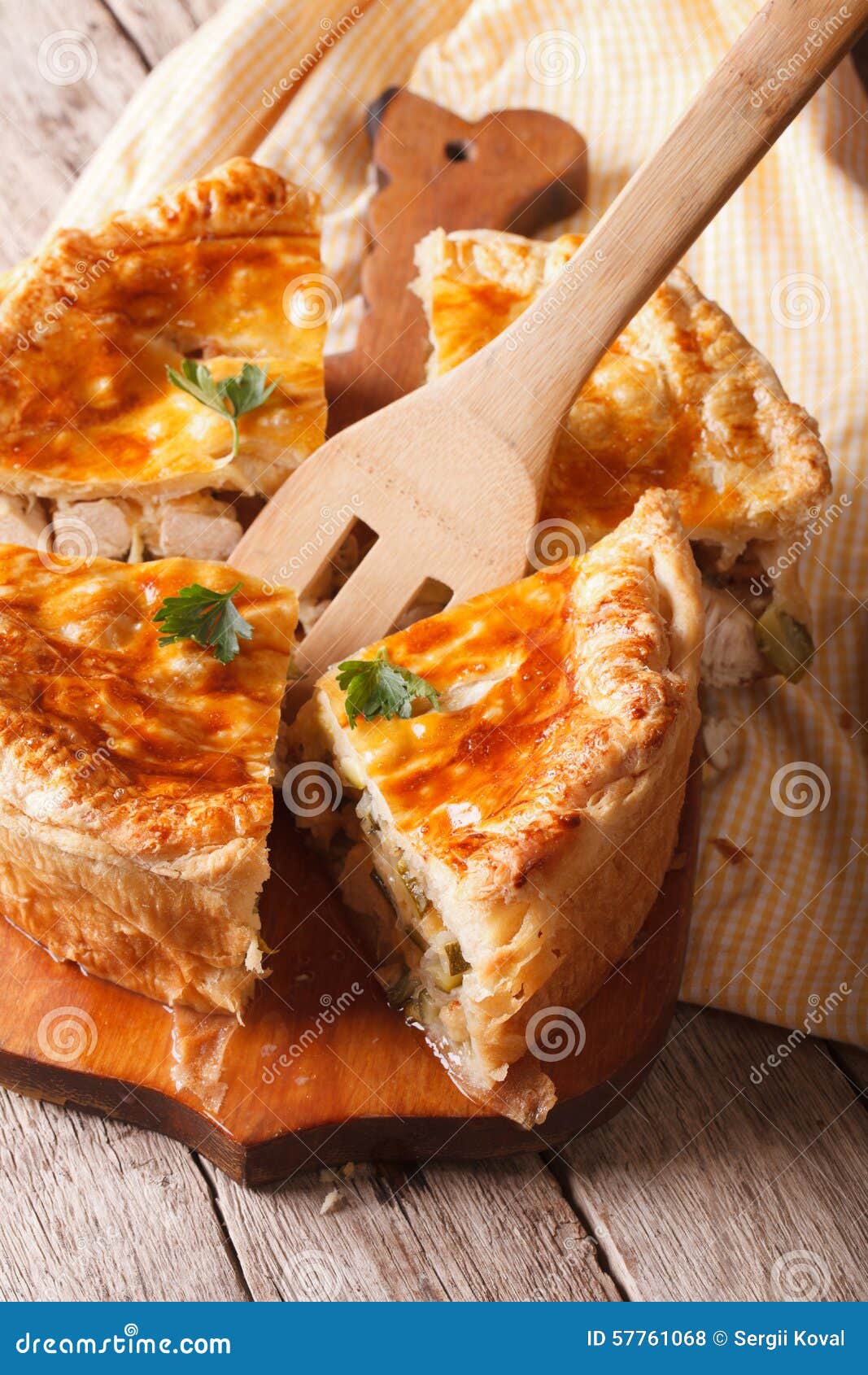 Sliced Chicken Pie with Zucchini Closeup on the Table. Vertical Stock ...