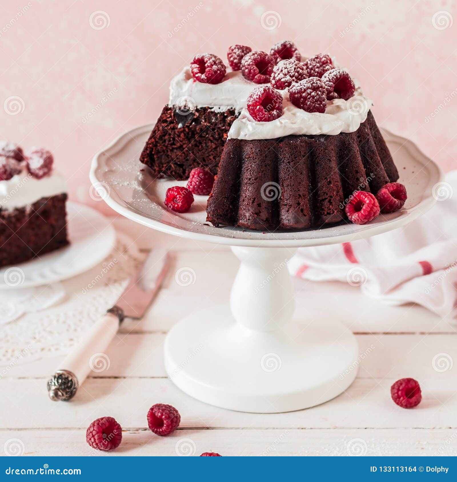 Sliced Chocolate Raspberry Cake Stock Photo - Image of cooking, bakery ...